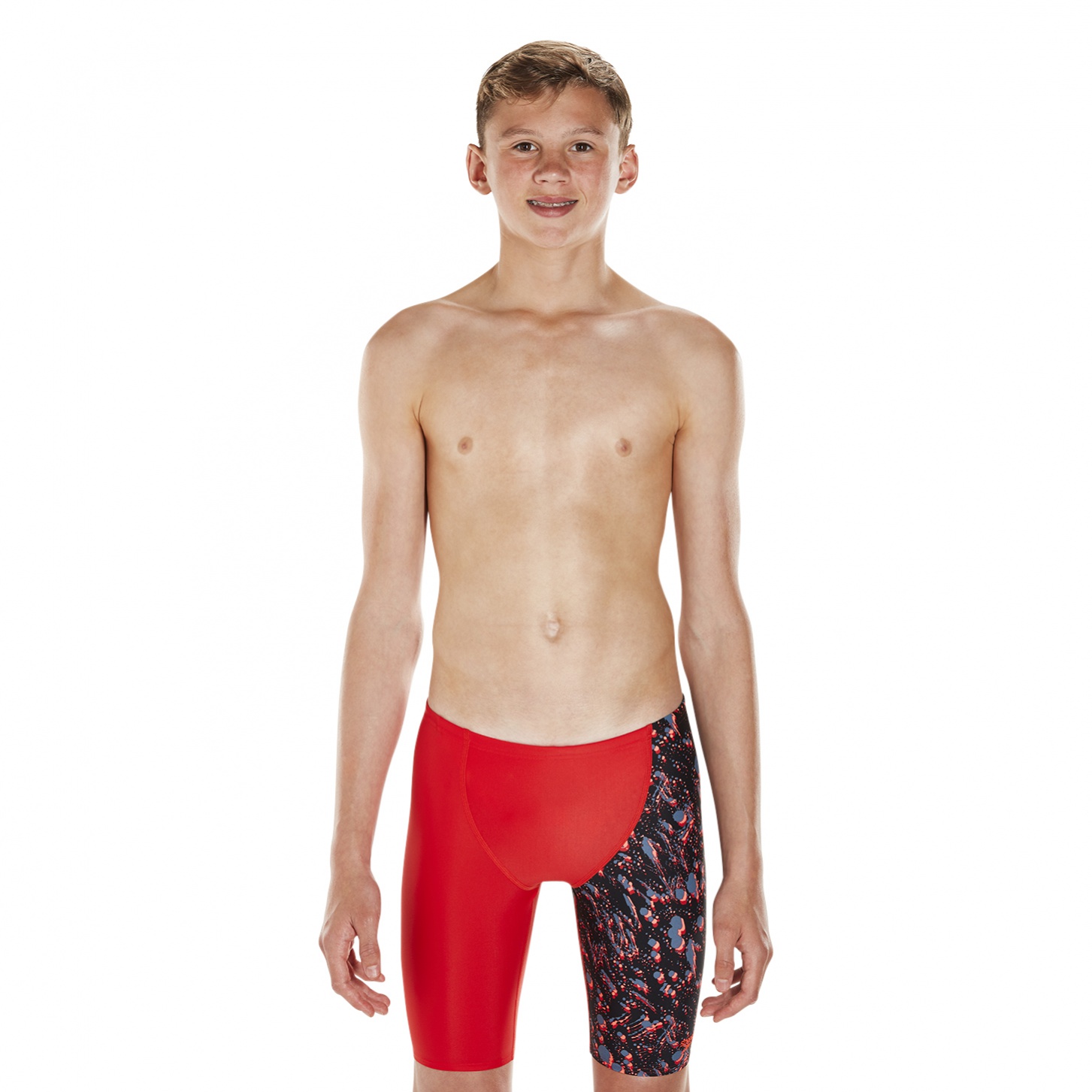 Speedo paintblast allover v cut panel jammer boy risk red/black/siren ...