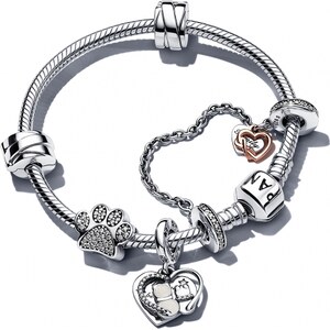 PANDORA karkötő Cats and hearts 590702HV+2x799502C00+791714CZ+799546C01 ...