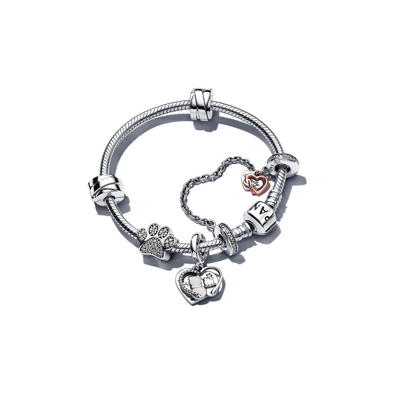 PANDORA karkötő Cats and hearts 590702HV+2x799502C00+791714CZ+799546C01 ...