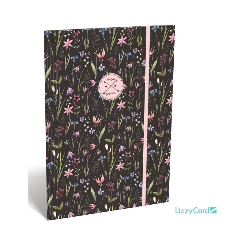 Lizzy Card virágos gumis mappa A/4, Magic Garden, fekete - GLAMI.hu