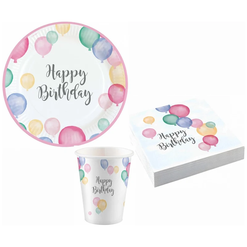 Happy Birthday Pastel party szett 36 db-os 23 cm-es tányérral - GLAMI.hu