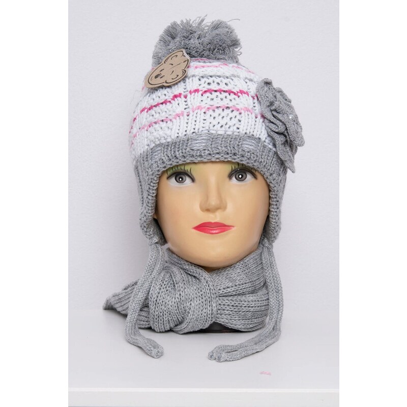 Gyerek sapka és sál szett kislányoknak szűrke színben K55 - GLAMI.hu