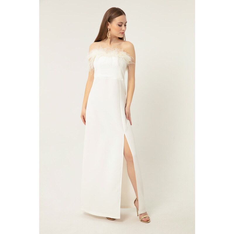 Lafaba női fehér otriş részletes estélyi ruha és ballagási ruha - GLAMI.hu