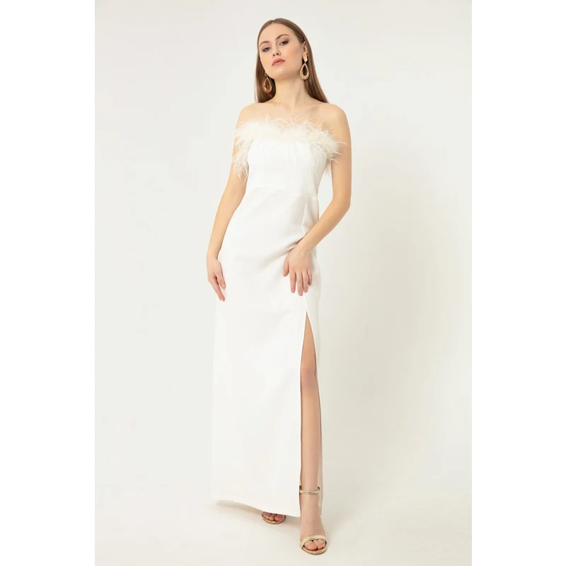 Lafaba női fehér otriş részletes estélyi ruha és ballagási ruha - GLAMI.hu