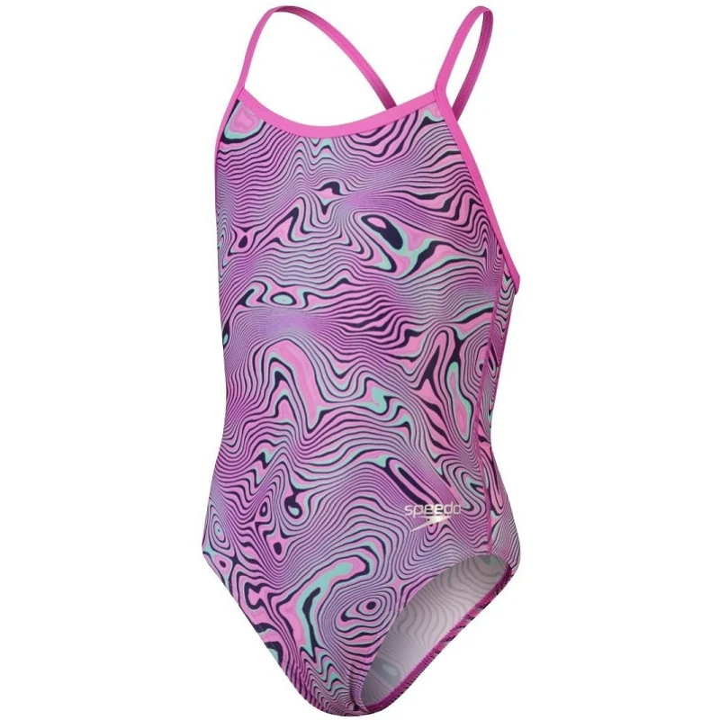 Speedo allover digital vback neon reefs girl true navy/orchid/green ...