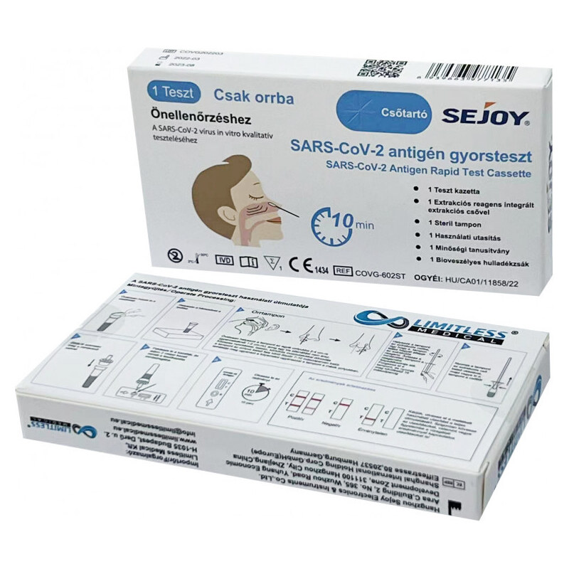 SEJOY elülső orrüreges Covid19 antigén gyorsteszt, önellenőrzésre ...