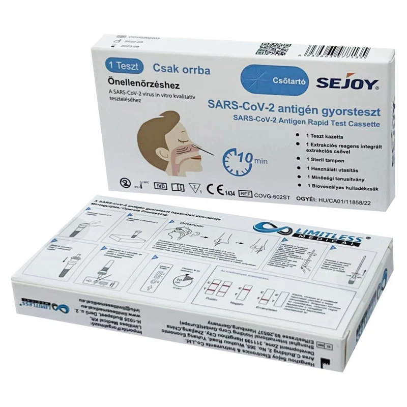 SEJOY elülső orrüreges Covid19 antigén gyorsteszt, önellenőrzésre ...