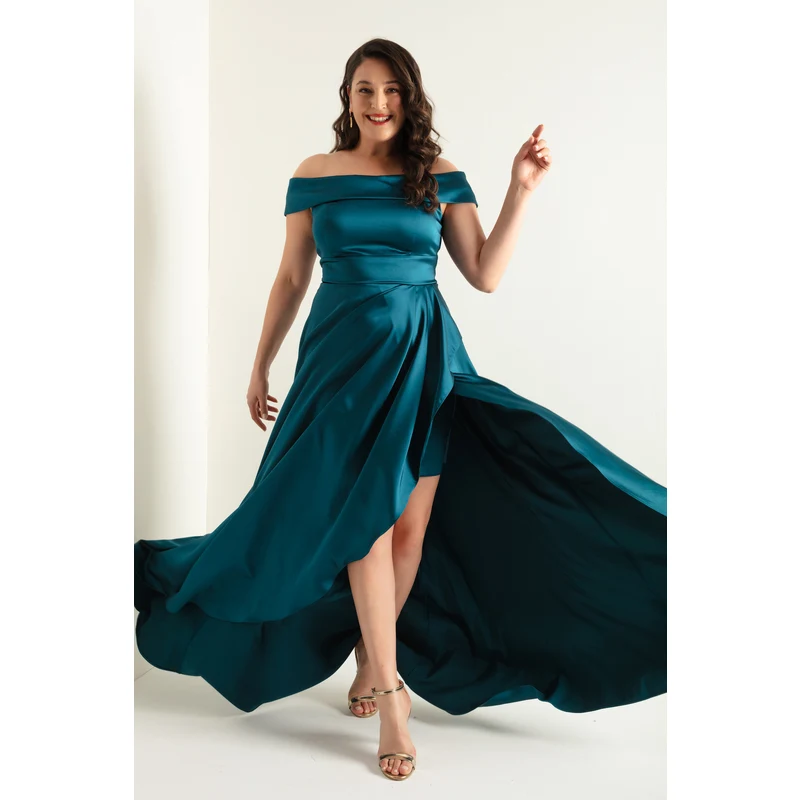 Lafaba női benzines csónaknyak plusz méretű szatén estélyi ruha és ...