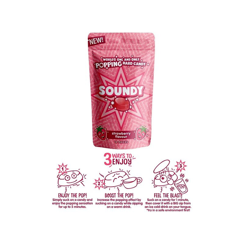 Soundy Sour Strawberry eper ízű savanyú pezsegő cukorka 30g - GLAMI.hu