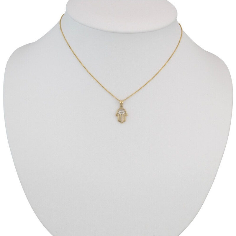 Ékszerkirály 14k arany medál, Fatima keze, kristályokkal díszítve ...