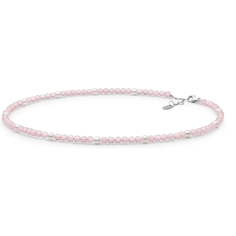 Gaura Pearls Rózsakvarc Nyaklánc Édesvízi gyönggyel Ródiumozott 925 ...