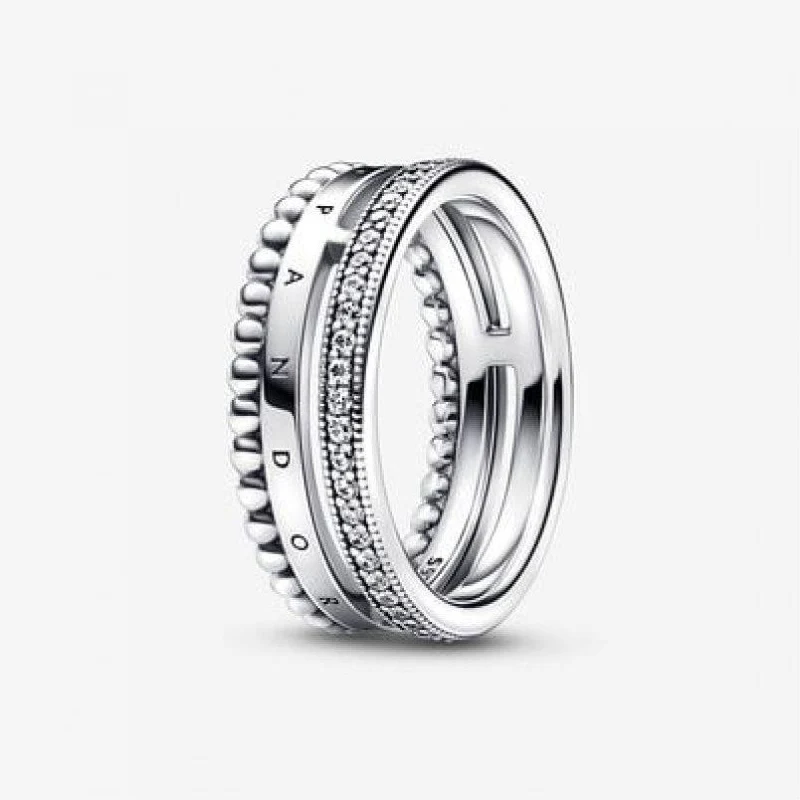 Pandora - Signature logó pavé és gyöngyök gyűrű - 192312C01-48 - GLAMI.hu