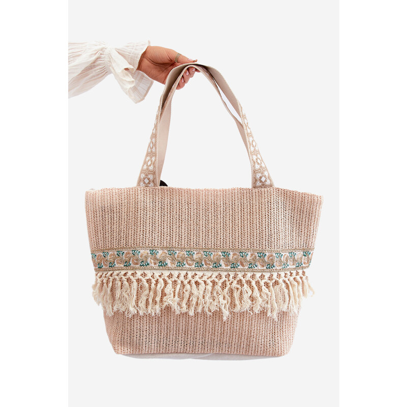 Boto Szőtt nagy strandtáska bojtokkal, meztelen Missalori - GLAMI.hu