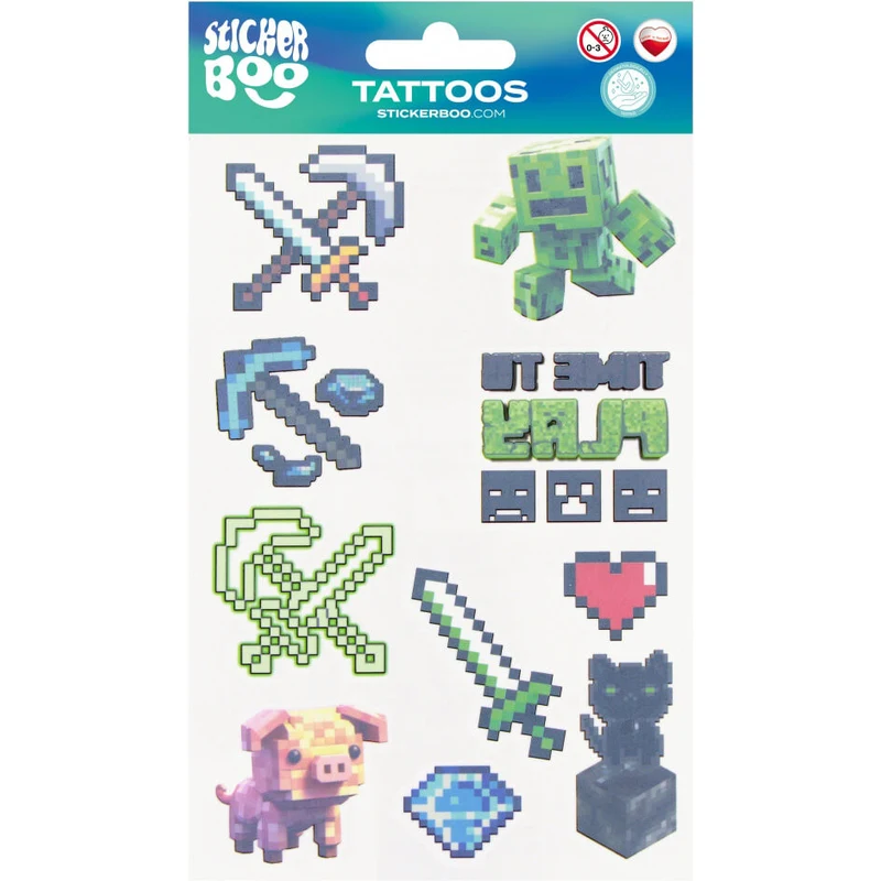 STARPAK Tetoválás matrica szett, pixel formák, Minecraft minta 10x17 ...
