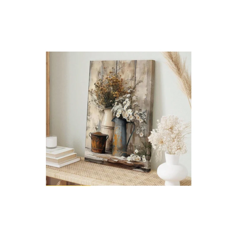 Fali vászonkép kerettel, YinMu - Rusztikus virágok öntözőkannában 34x25 ...