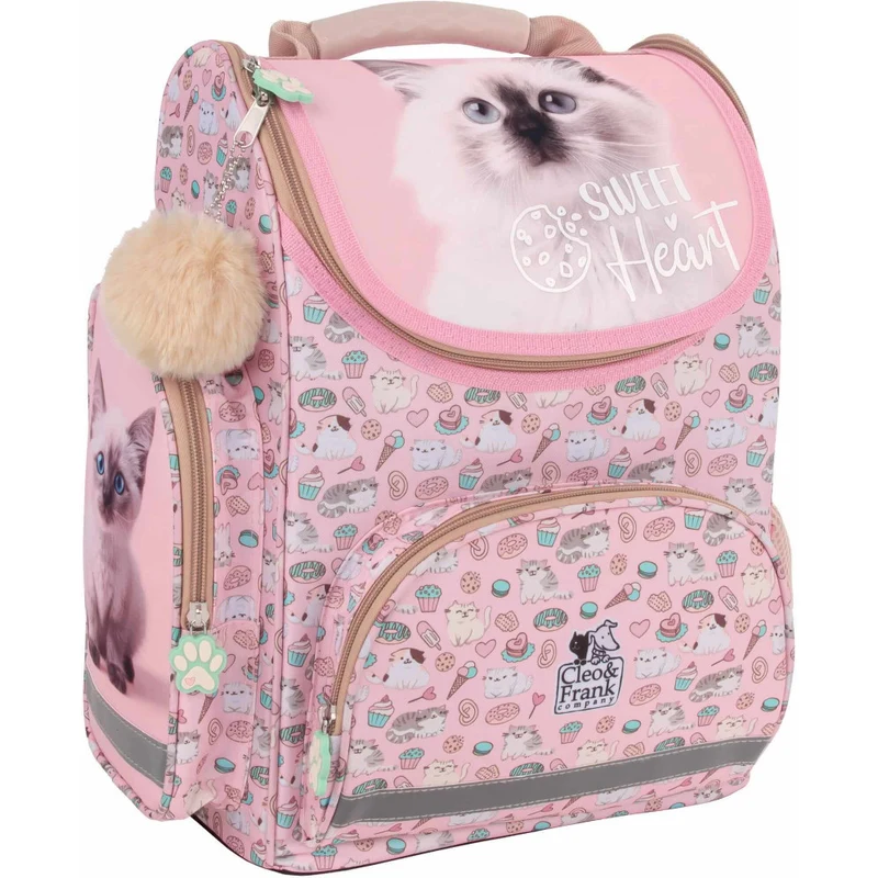 Cleo and Frank ergonómikus iskolatáska 37x27x16cm, CF45, cicás, fehér ...