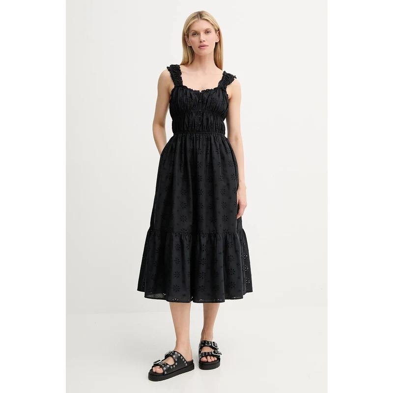 Levi's pamut ruha AMAYA TIERED MAXI DRESS fekete, midi, harang alakú ...