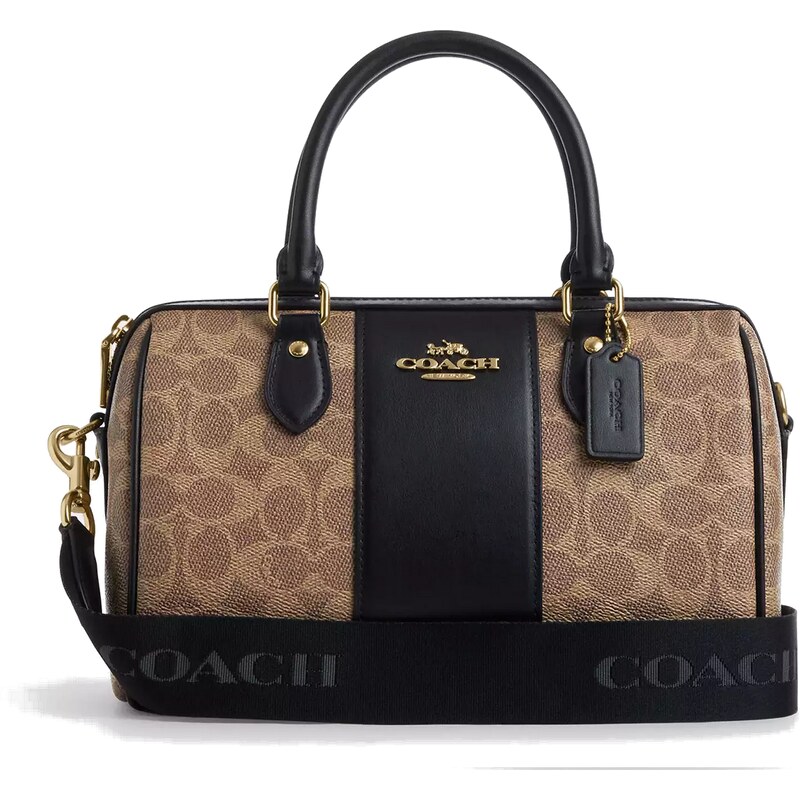 COACH Kabelka Rowan Satchel Bag In Signature Canvas Gold Tan Black ...