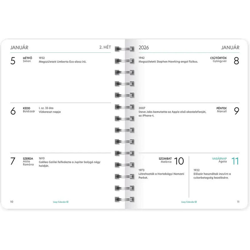 LIZZY CARD Lizzy Calendar heti tervező, B/6, spirál, 2026, Lovely ...